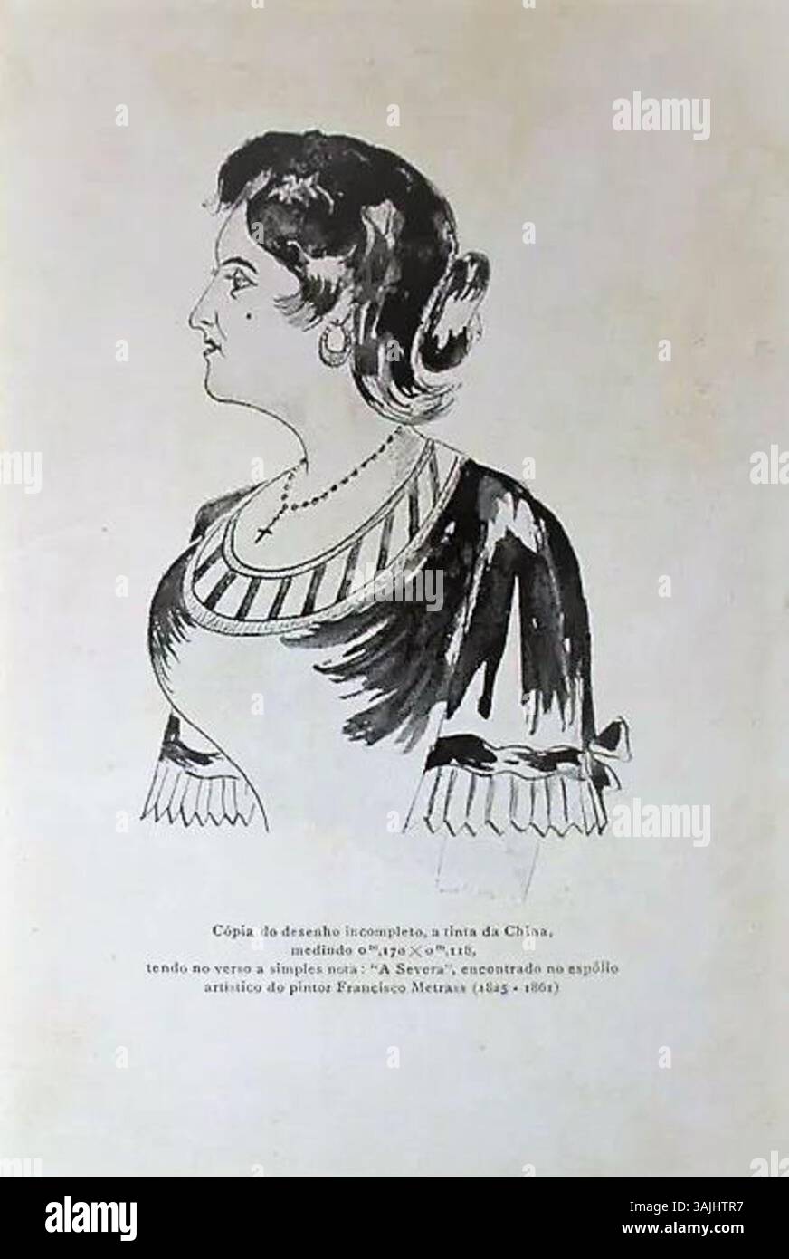 This unfinished ink drawing by Francisco Augusto Metrass depicts Maria ...