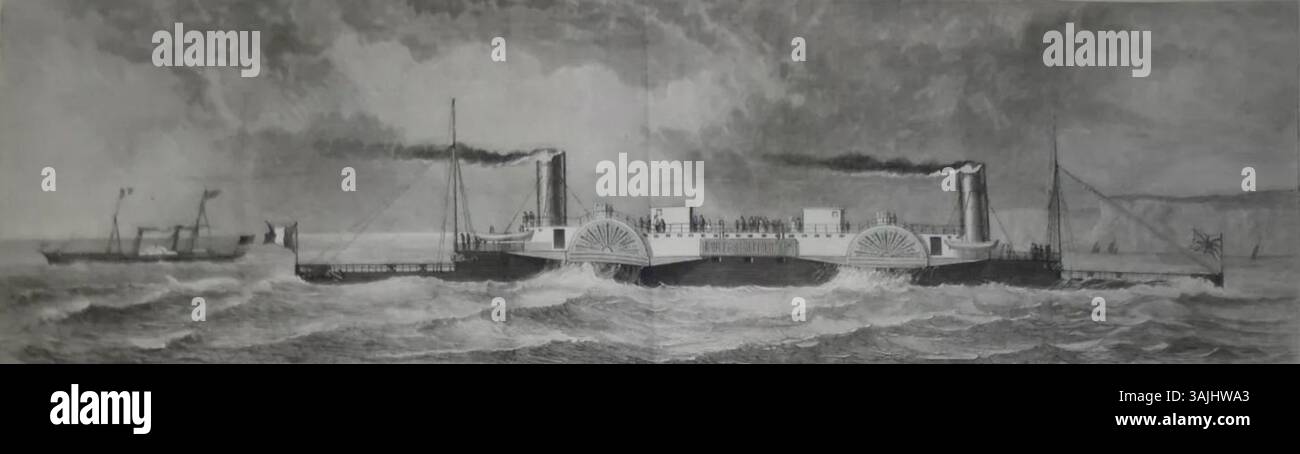 This 1874 wood engraving shows the Bessemer Saloon Steamer at sea. The ...