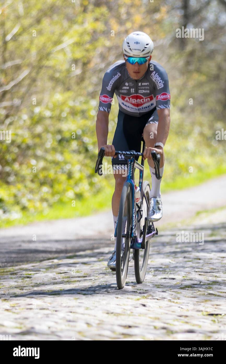 Jasper Phillipson riding through the Arenberg sector during practise ...