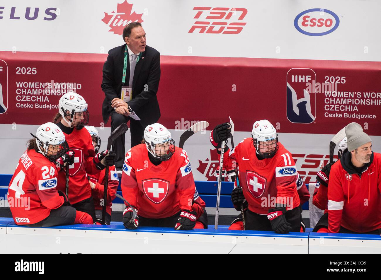 Budweis, Czech Republic. 11th Apr, 2025. Coach of Switzerland Colin ...