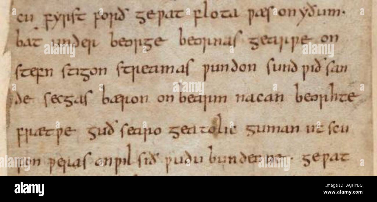 A detail from Folio 137r of the Beowulf manuscript, depicting lines ...