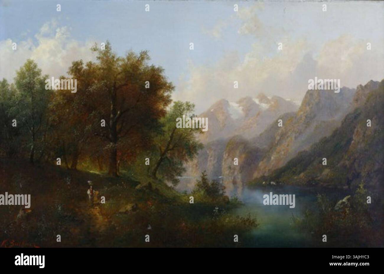 'Waldweg mit Personenstaffage an einem Alpensee' by Carl Buchner ...