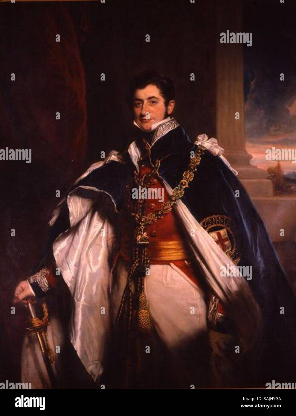 The portrait depicts Brownlow Cecil, 2nd Marquess of Exeter, in the ...