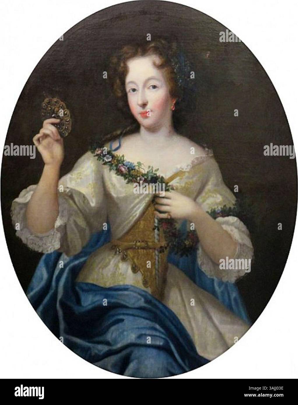 This portrait attributed to Pierre Mignard shows a lady holding a ...