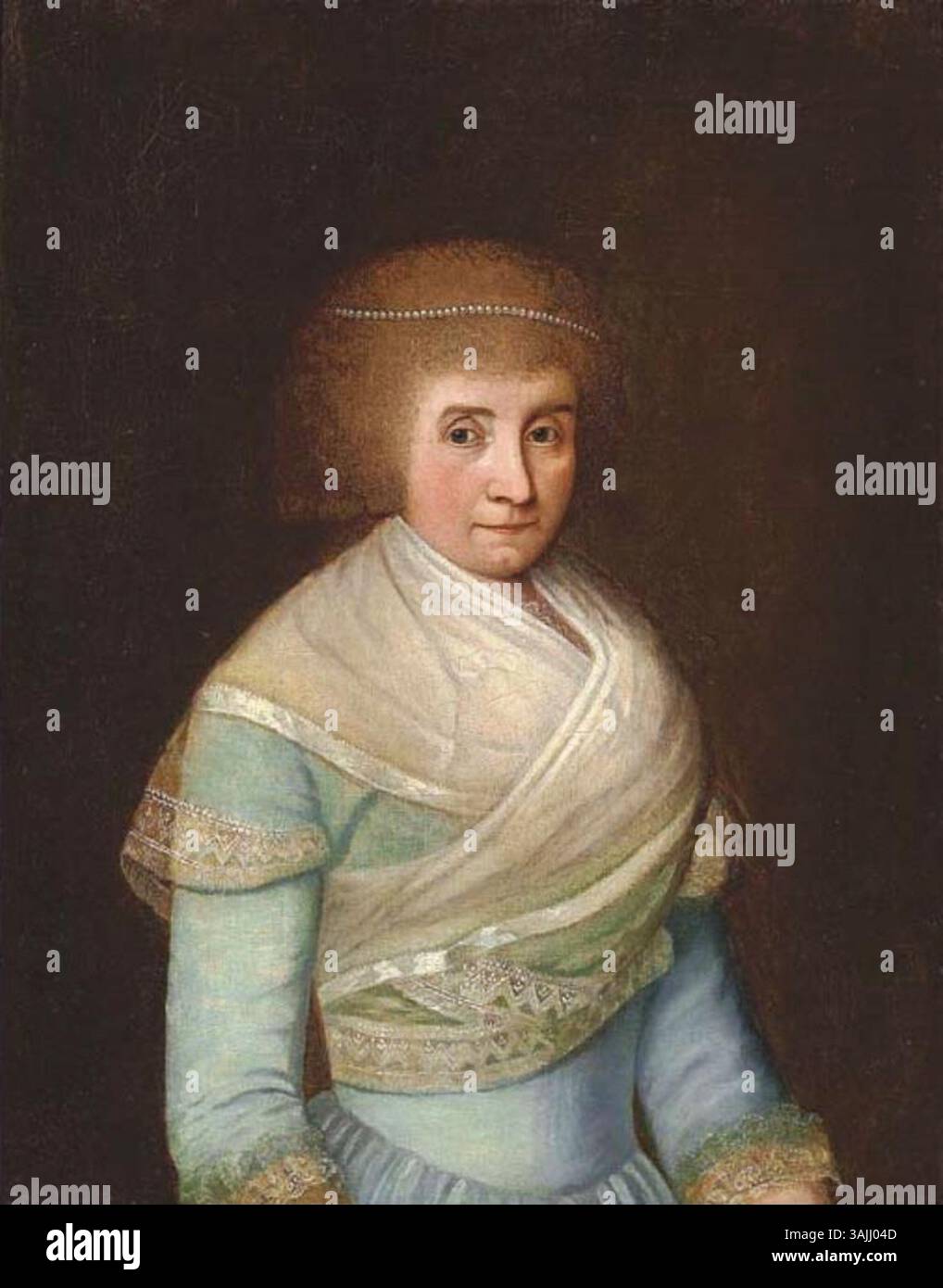This 1793 oil painting by Franz Conrad Löhr depicts a lady in a blue ...