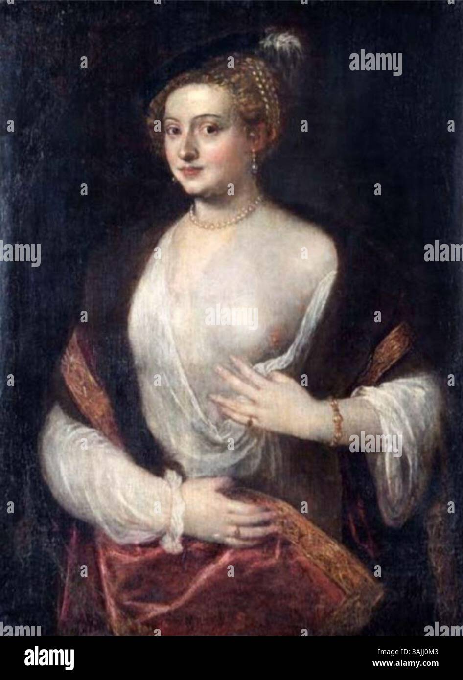This cropped version of the 1550 portrait attributed to Titian shows the unknown lady believed ...