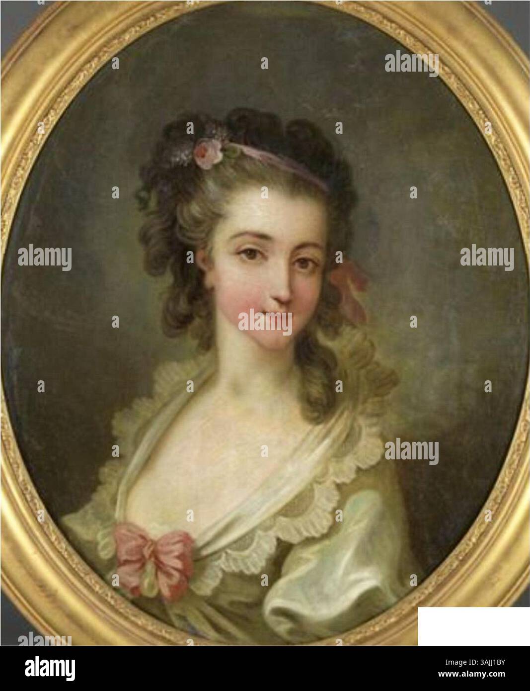 A portrait of a young woman in décolleté, painted by an unidentified ...