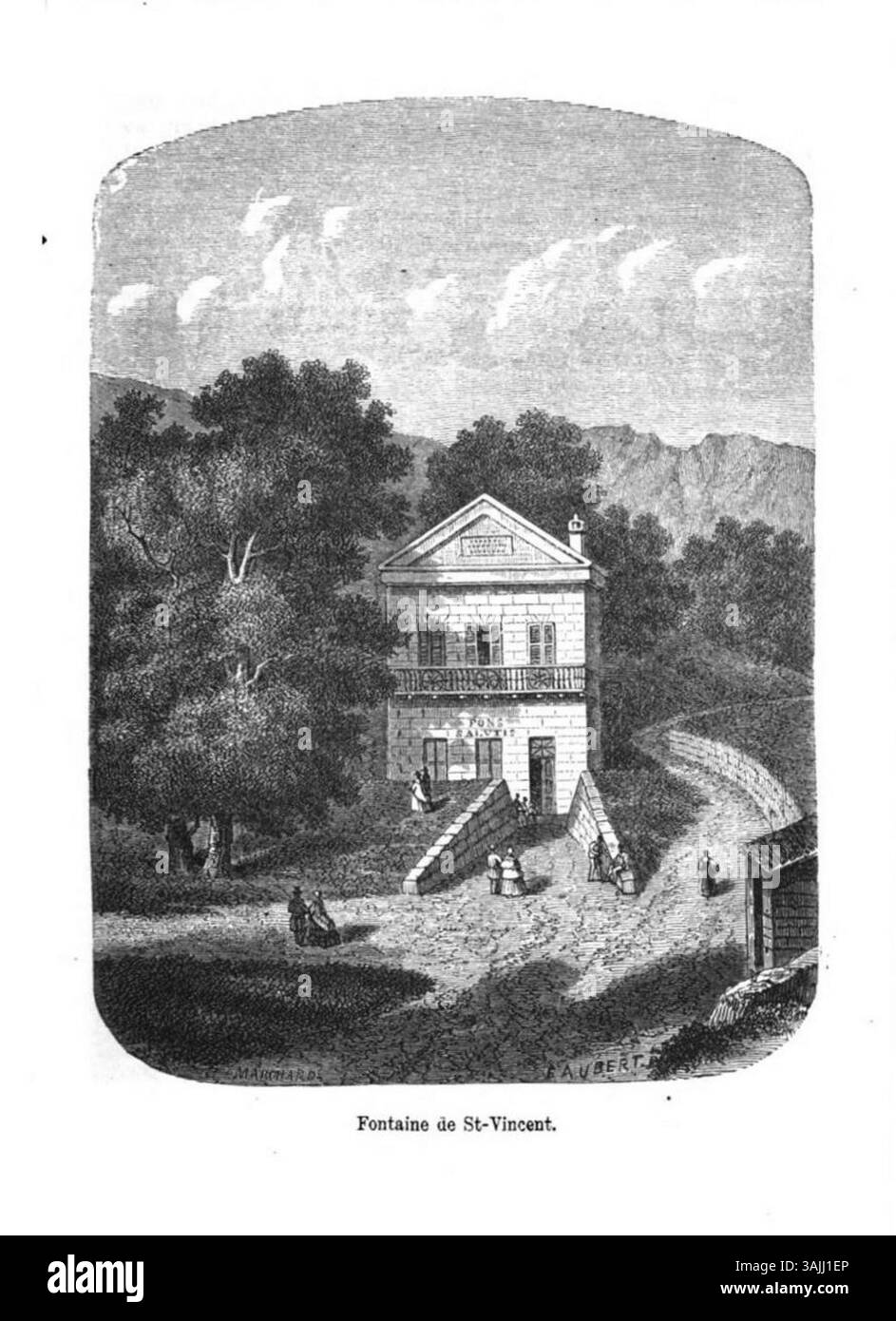 Édouard Aubert’s engraving depicts the Saint-Vincent fountain, focusing ...