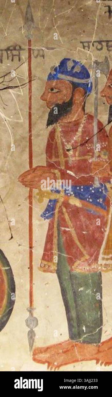 Fresco depicting Dharam Singh, one of the original Panj Pyare, from a Sikh samadhi in Kot Fateh ...