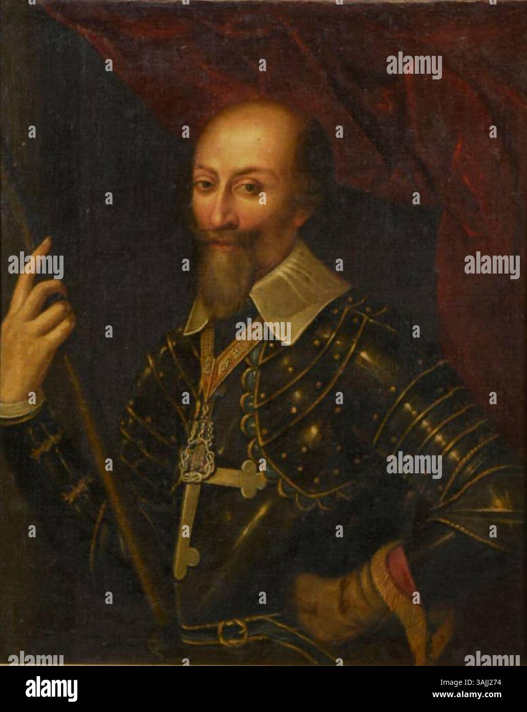 This 17th-century portrait depicts a nobleman in full armor adorned ...
