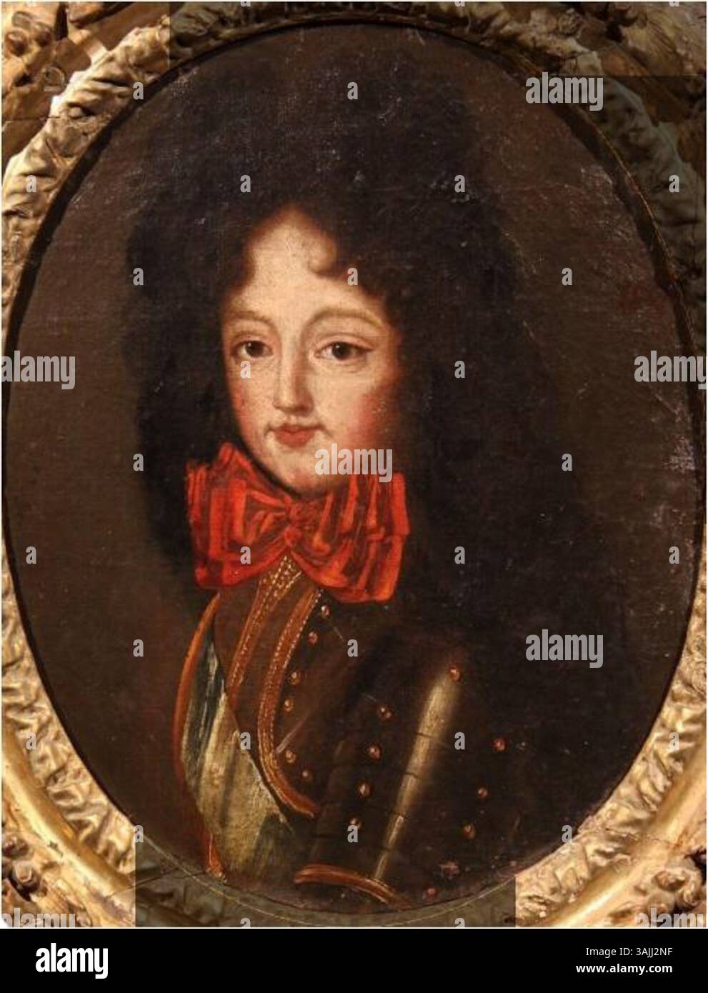 The half-length portrait shows a young lord dressed in armour, likely a French prince, with the ...