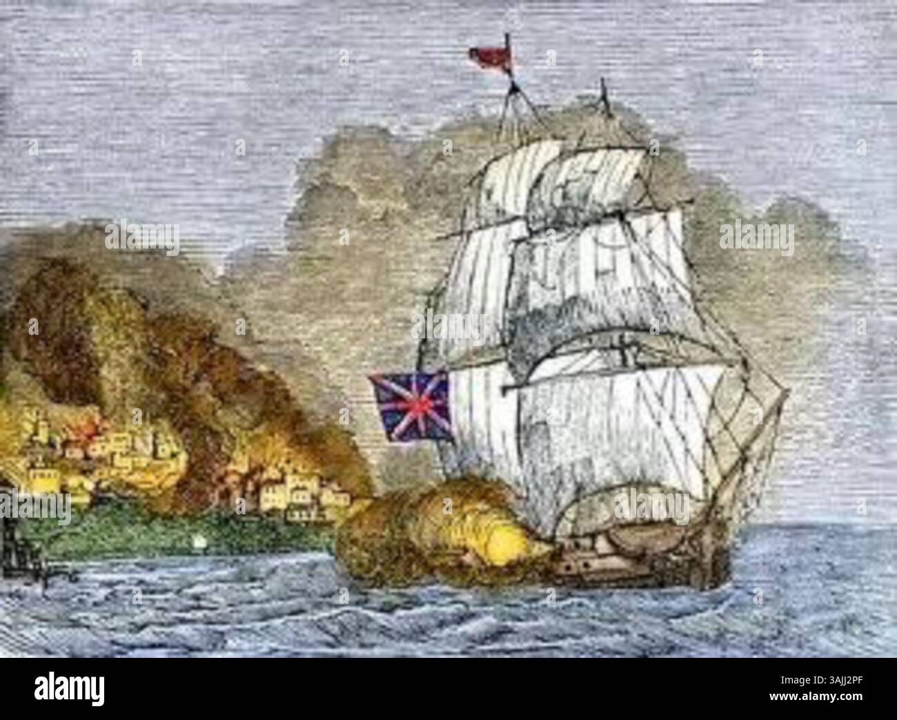 The 1814 bombardment of Fort McHenry during the War of 1812 is depicted ...