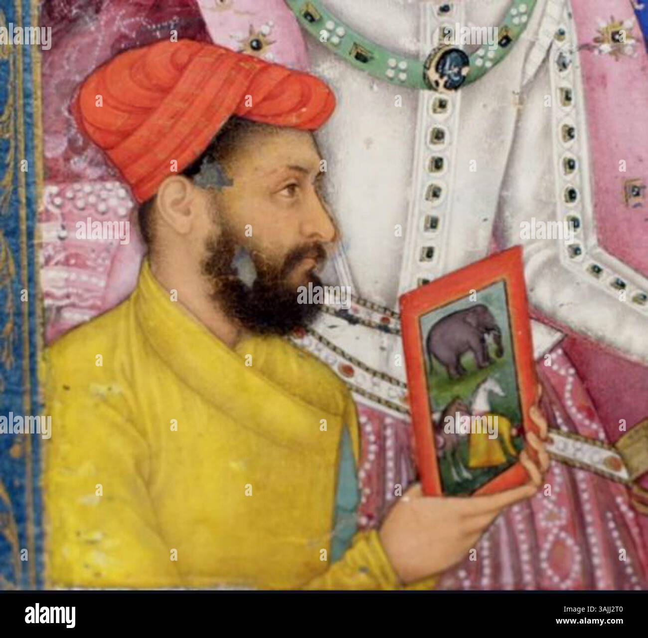 This close-up reveals the self-portrait of Bichitr in his iconic Mughal ...