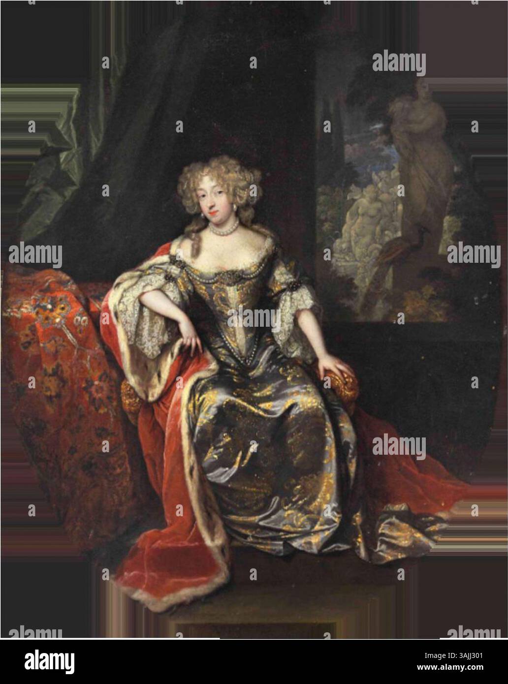 This 1676 portrait by Caspar Netscher features a lady seated in a full ...