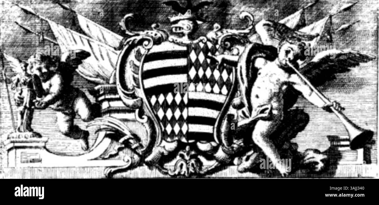 This 1737 coat of arms represents the Ceva Grimaldi family, depicting ...