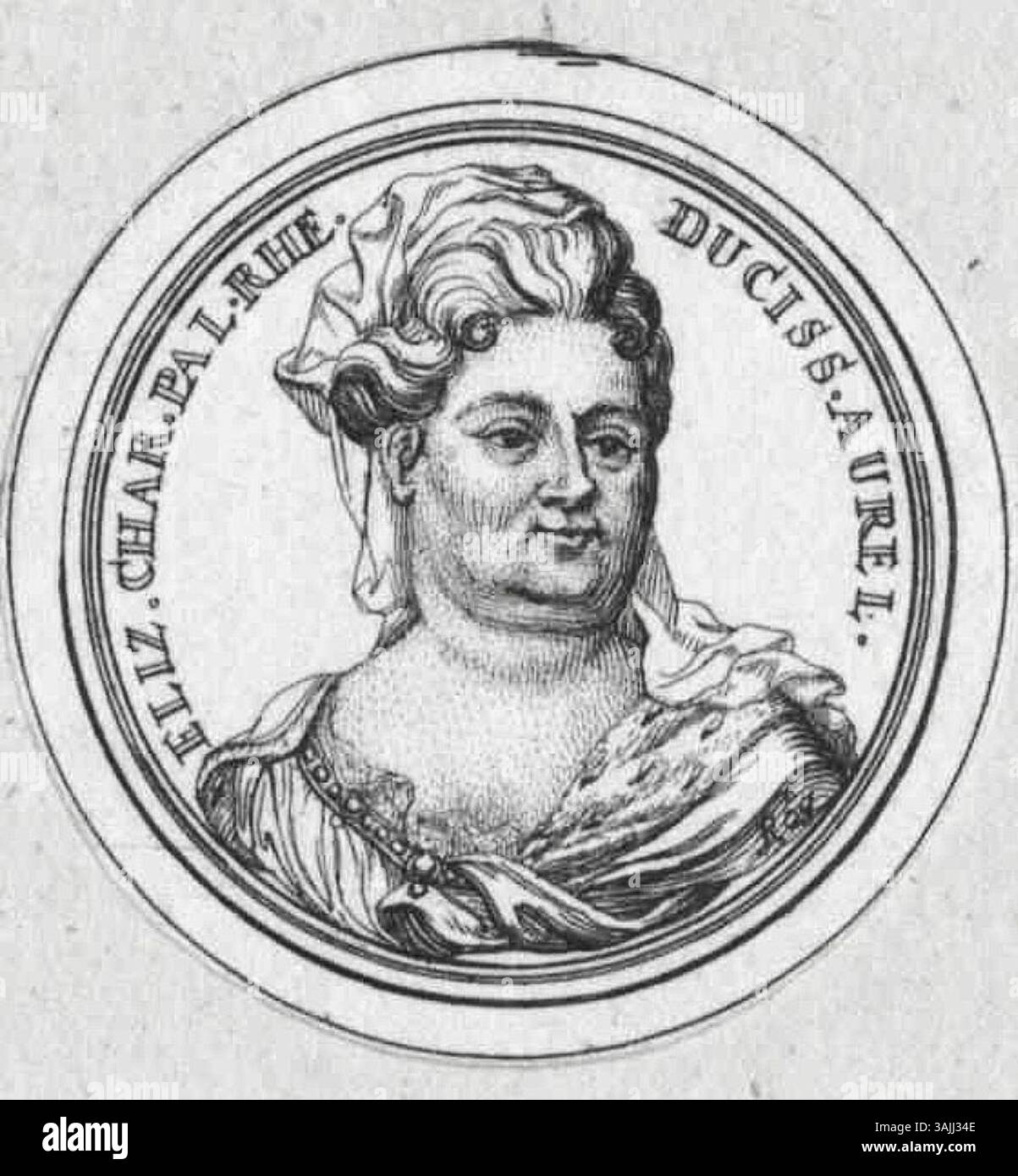 The 18th-century engraving of Elizabeth Charlotte of the Palatinate ...