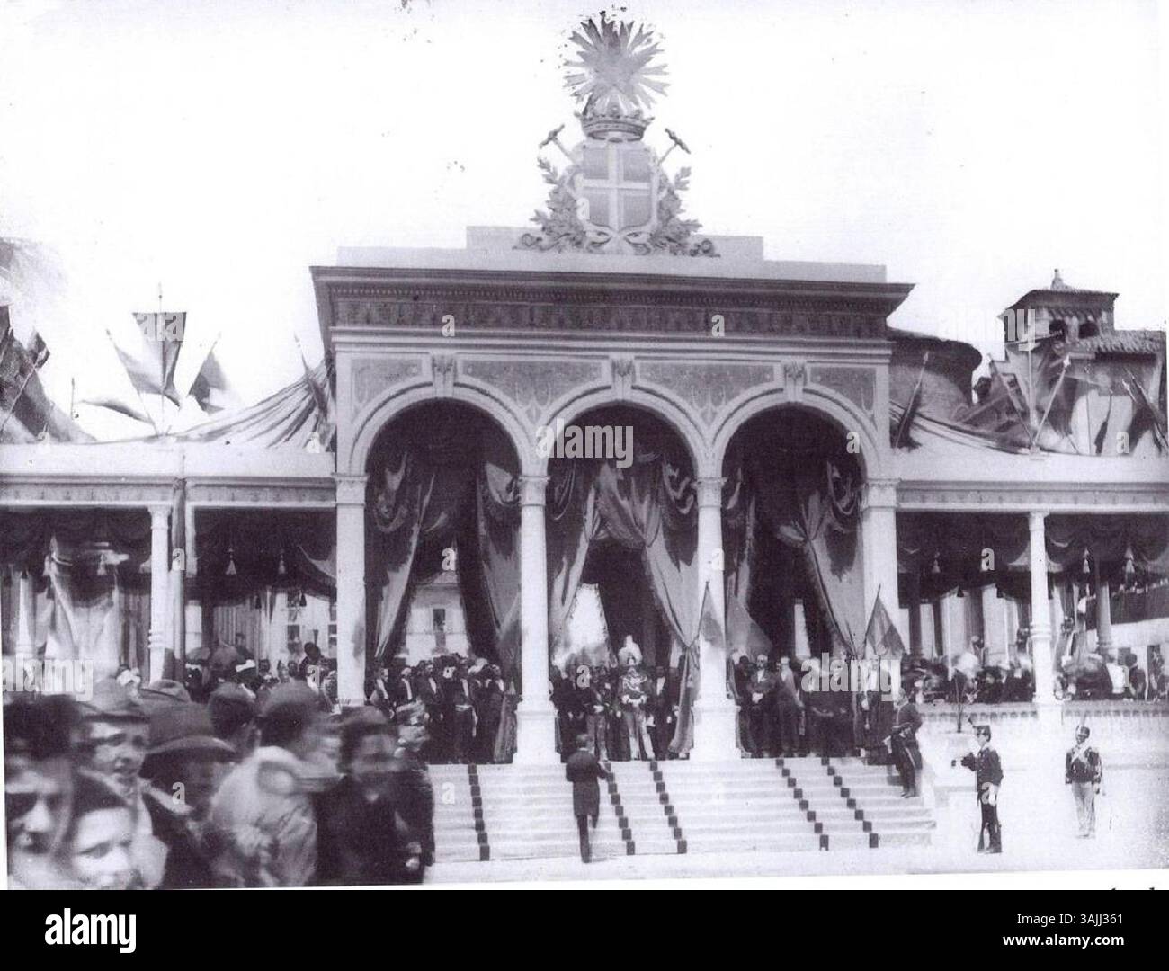 This 1890 photograph captures King Umberto I of Savoy during his visit ...