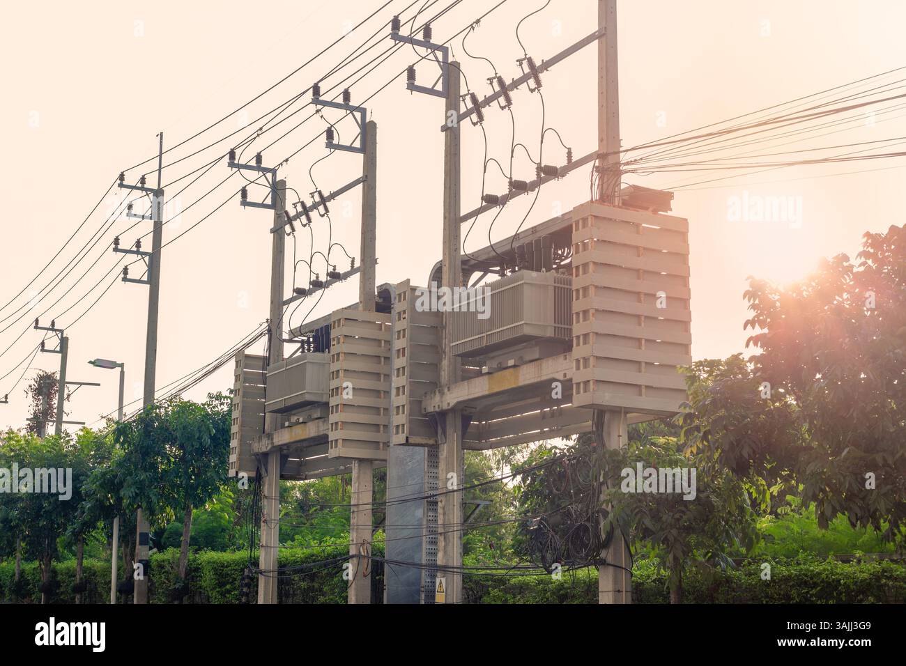 transmission line infrastructure with electrical transformers and ...