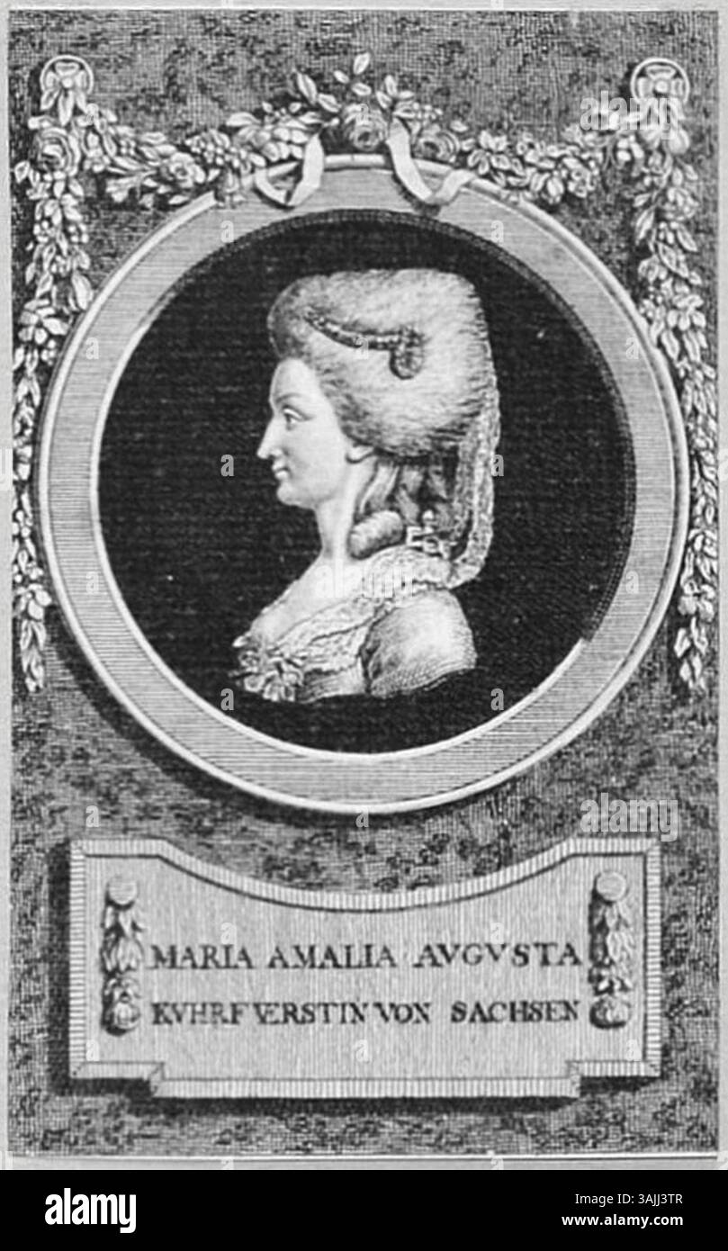 This 1790 copper engraving portrays Maria Amalie Augusta, Electress of ...