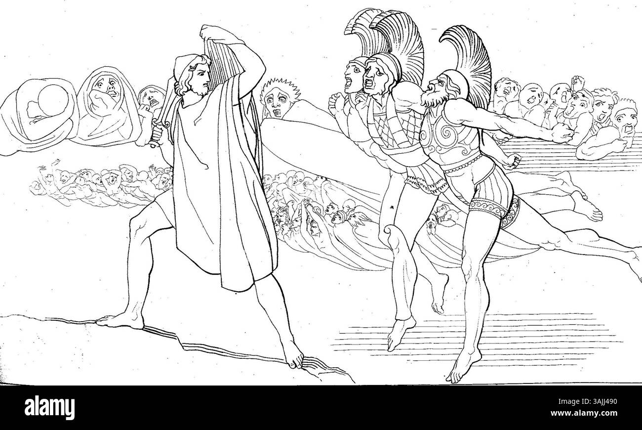 This 1810 illustration by John Flaxman Jr. from the 'Odyssey' depicts Odysseus in the Underworld ...