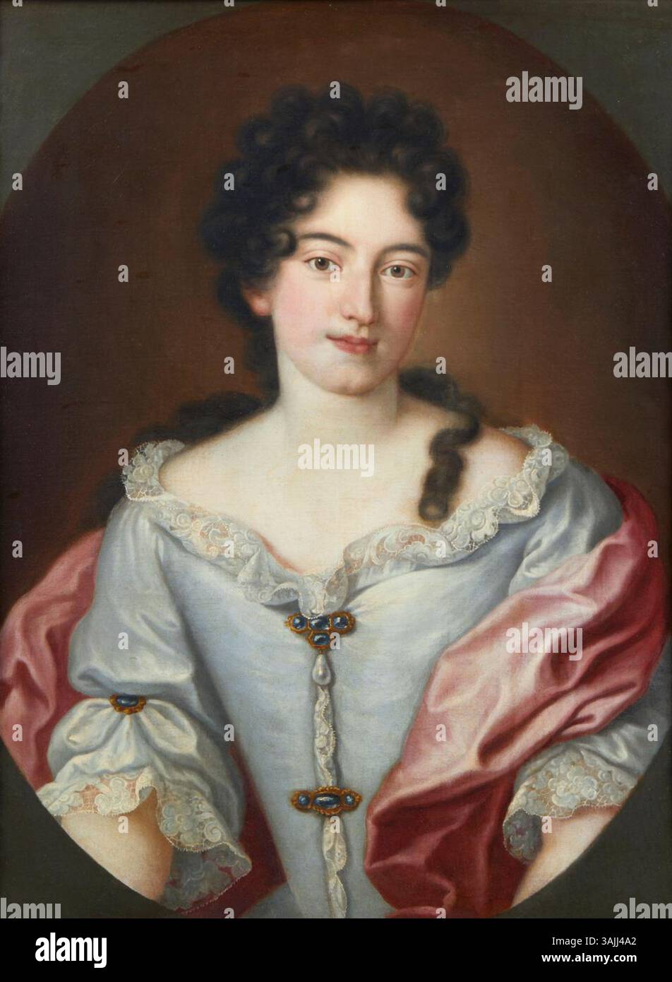 This 18th-century French portrait features a noblewoman, painted in oil ...