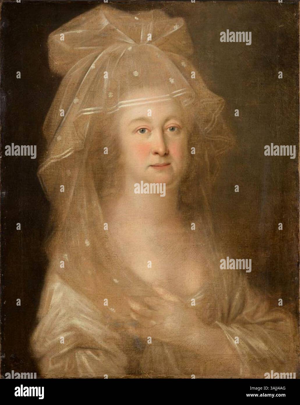 This portrait, dated to the late 18th century, presents a woman wearing ...