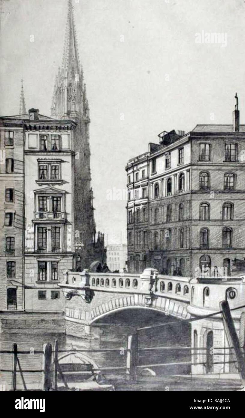 This 1882 drawing by Ebba Tesdorpf captures Trostbrücke, a bridge in ...