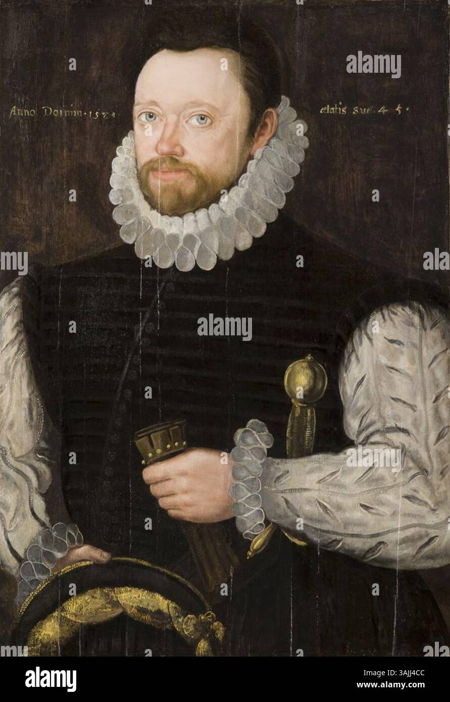 This 1581 oil painting, possibly portraying Reginald Scott, is a fine ...