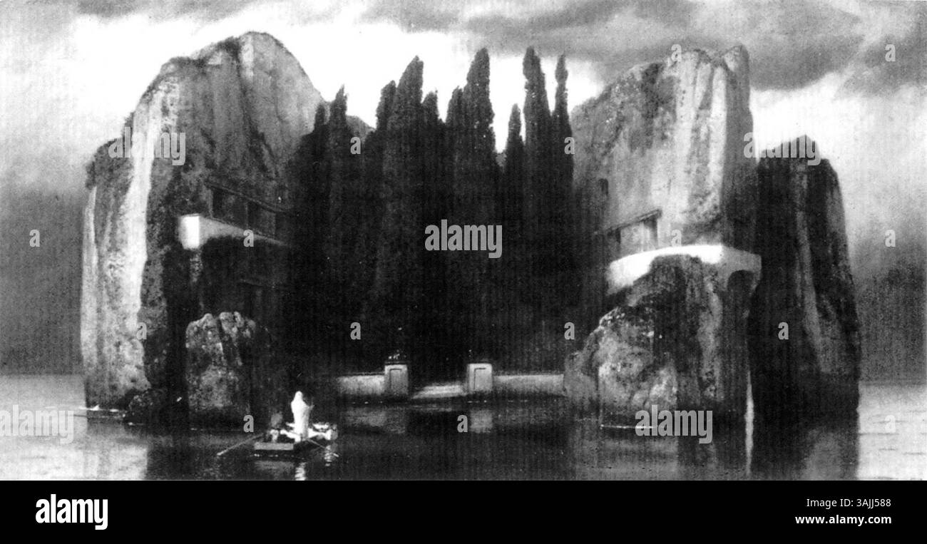 La Isla De Los Muertos 4 by Arnold Böcklin, painted in 1884, depicts a ...