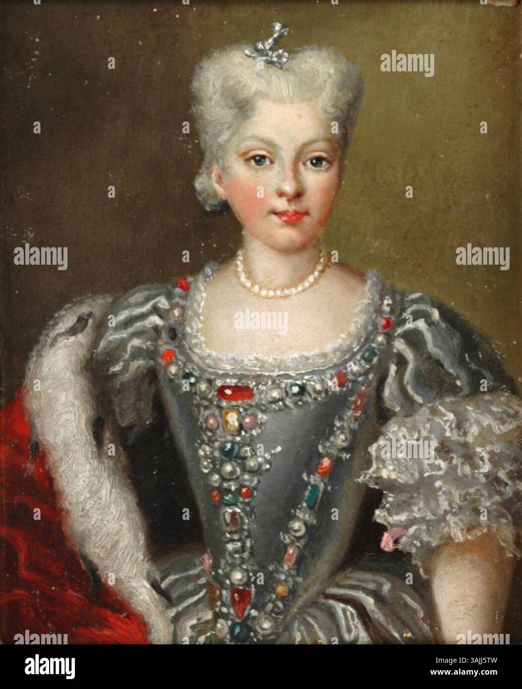 A miniature portrait of Mariana Victoria of Spain, painted circa 1725 ...