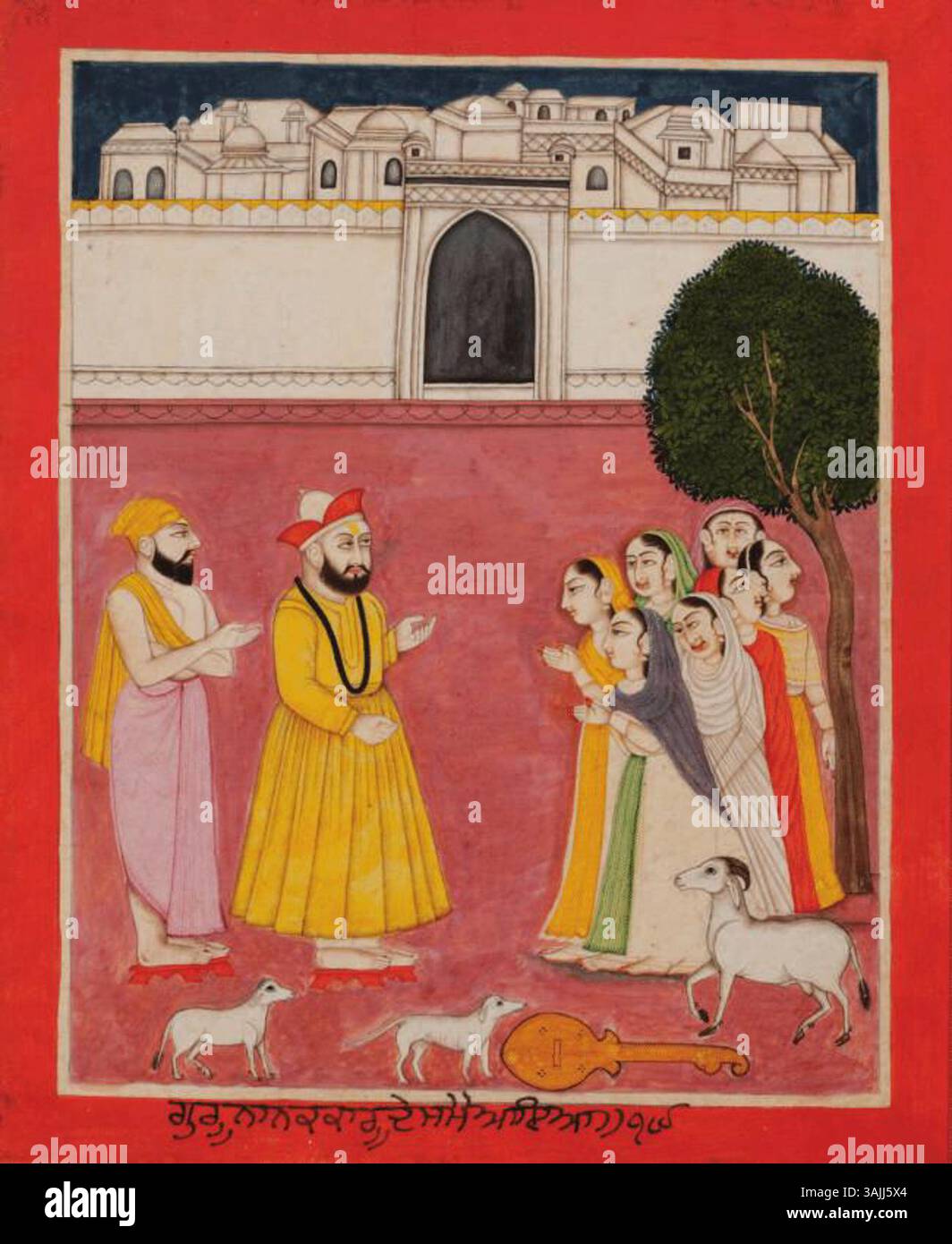 This painting from circa 1755-1770, depicts Guru Nanak in Kamarupa, a ...