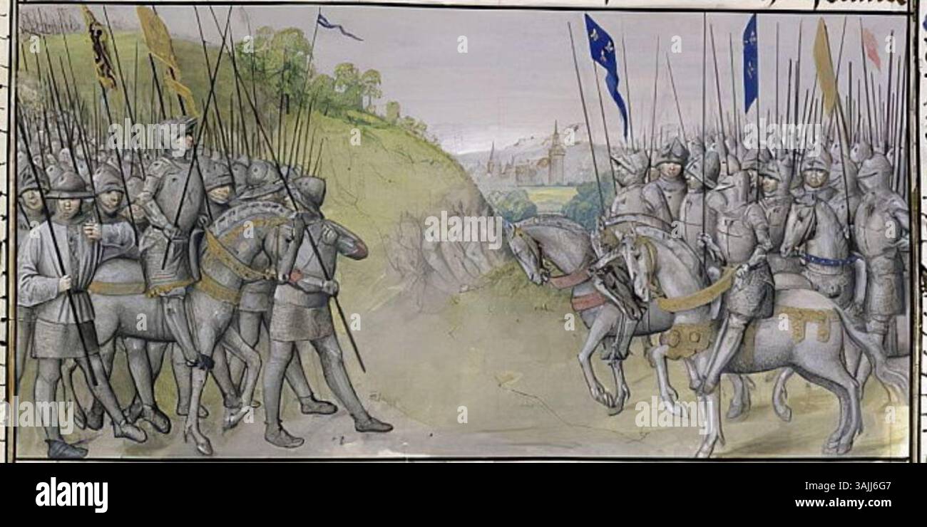 This manuscript illustration depicts the French Army defeating the ...