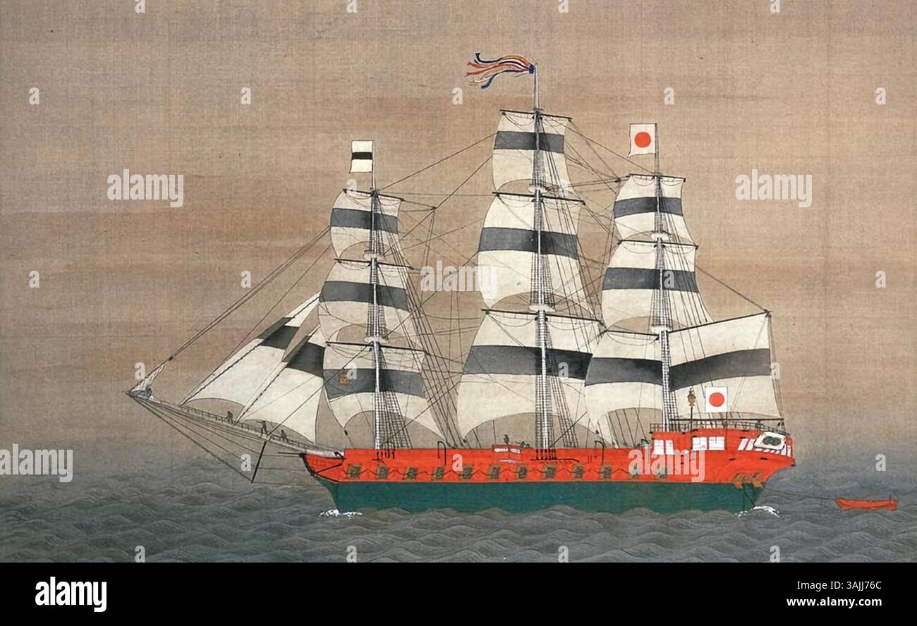 Asahi Maru, a Japanese sail warship from 1856, built by the Mito Domain ...