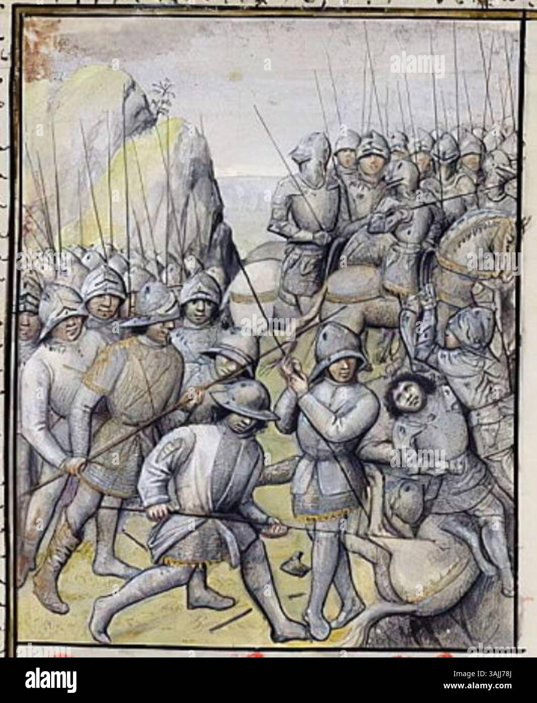 This manuscript illustration depicts the Battle of the Golden Spurs in ...