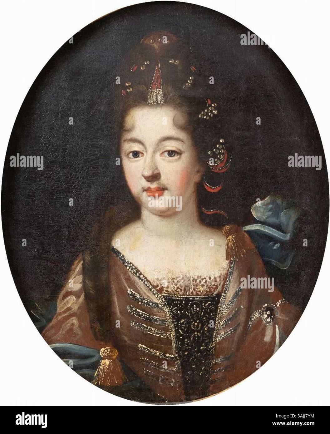 This 17th-century French portrait, oil on canvas, showcases a female ...