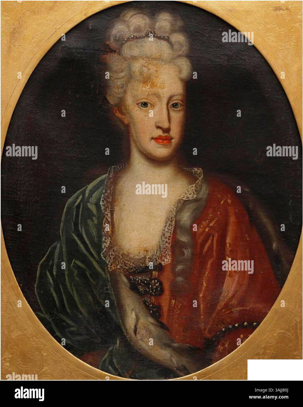 This 18th-century oil painting by Frans van Stampart depicts the wife ...