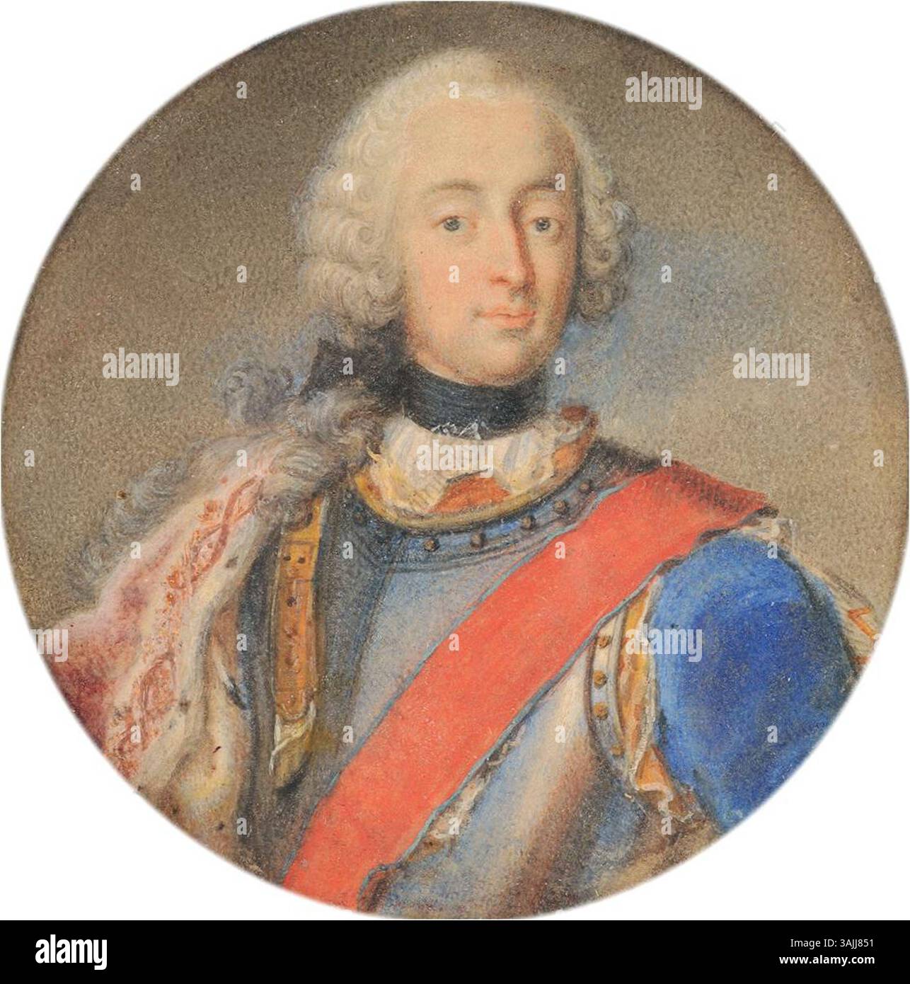 This watercolor painting, created circa 1750, portrays Frederick ...