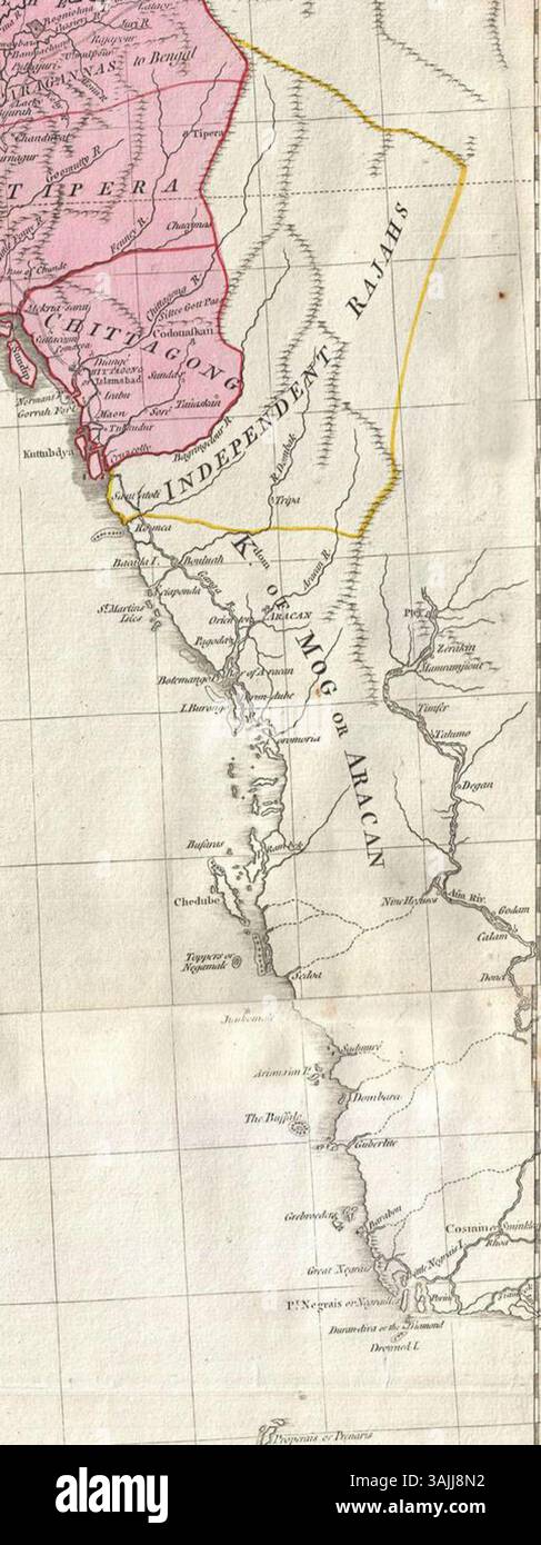 This 1768 map by Jeffreys details the regions of Chittagong, Tripura ...