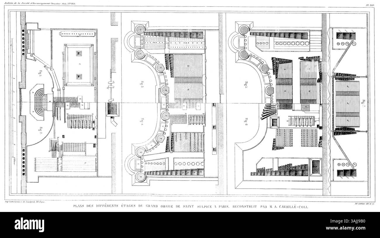 A complete architectural plan of the various levels of the grand organ ...