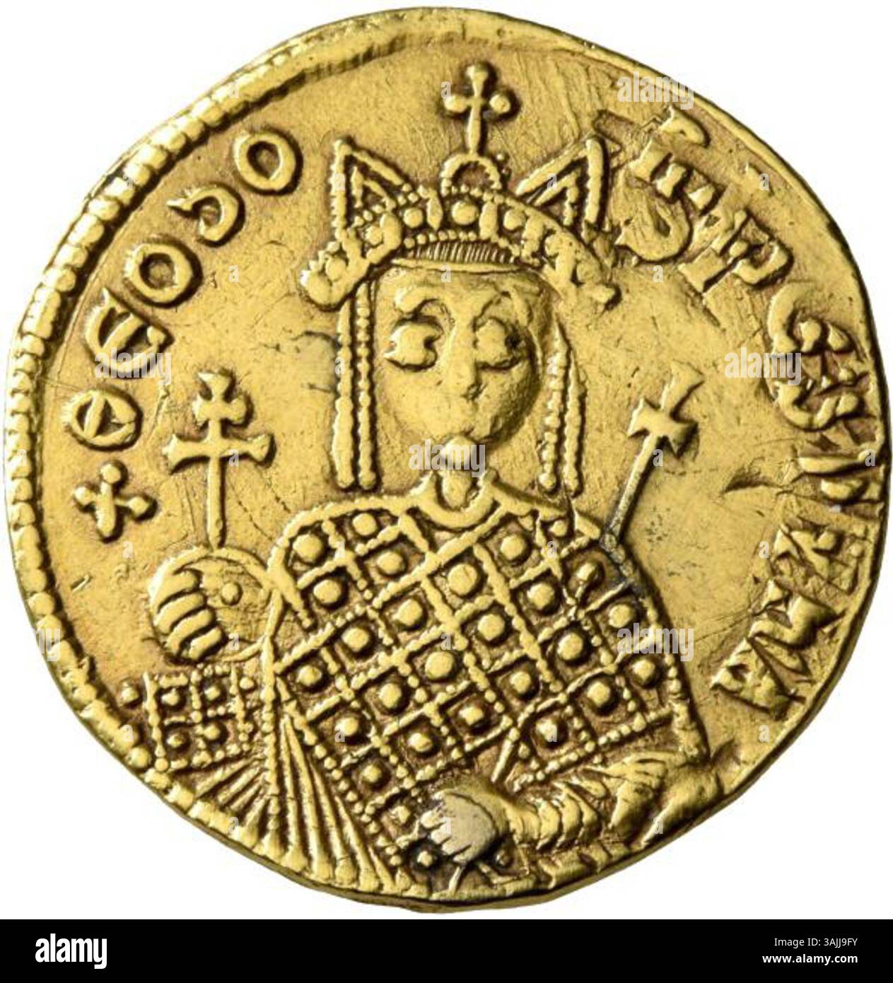 The 'Theodora II' solidus coin (842-843), depicting Theodora alongside Michael III and Thecla ...