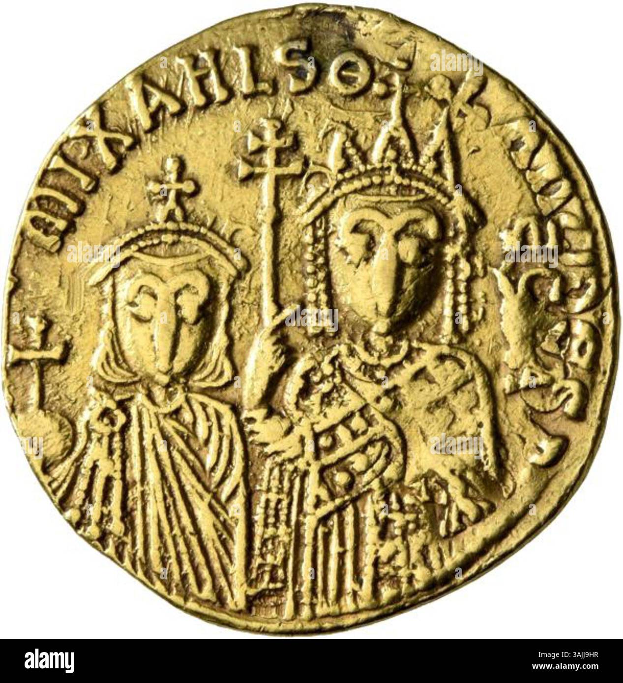The reverse side of Michael III's solidus (842-843) coin features the emperor alongside Thecla ...