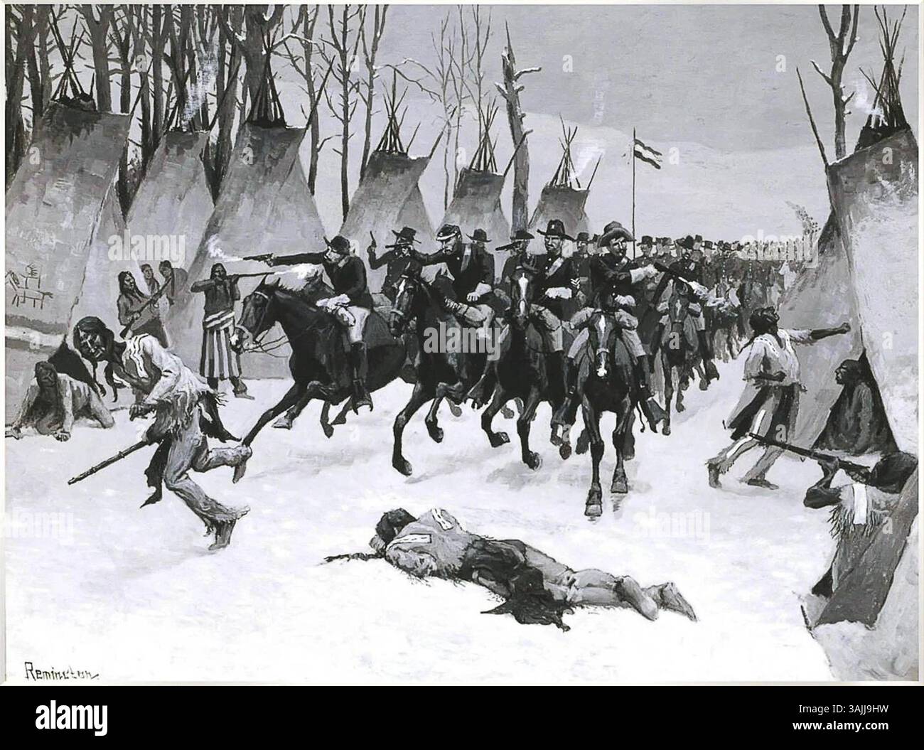 This painting by Frederic Remington depicts the Battle of Washita ...