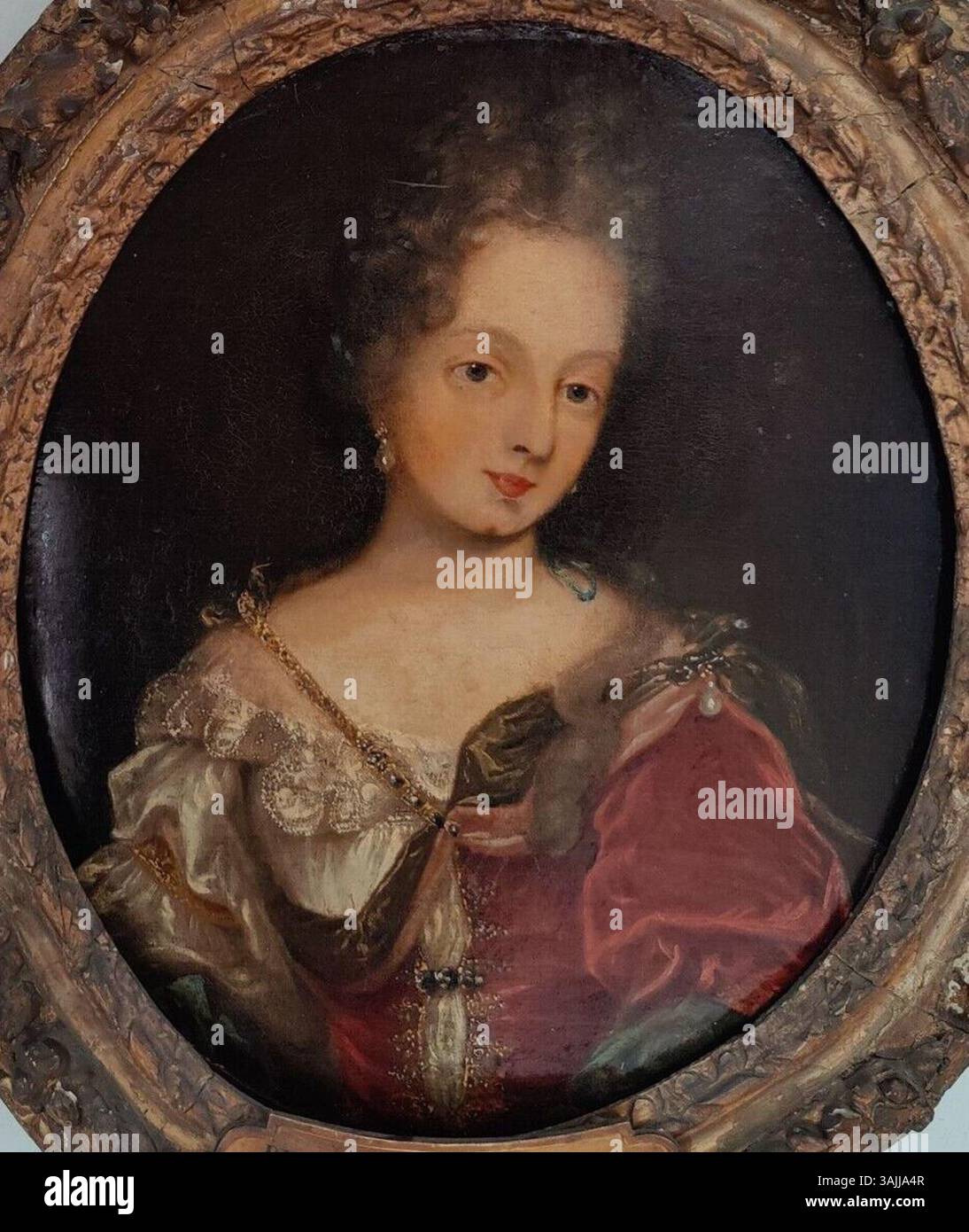 This 17th-century pair of oil paintings depict portraits of noble women ...