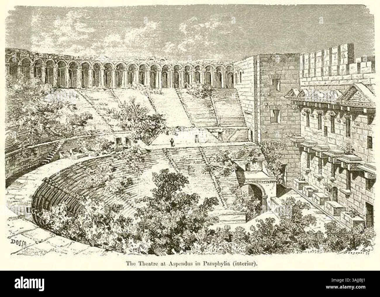Engraving of the interior of the Theatre at Aspendus in Pamphylia, part ...