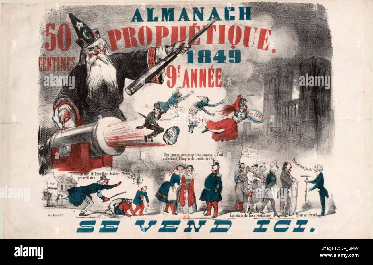 The 1849 'Almanach Prophétique' poster is a lithographic work printed ...