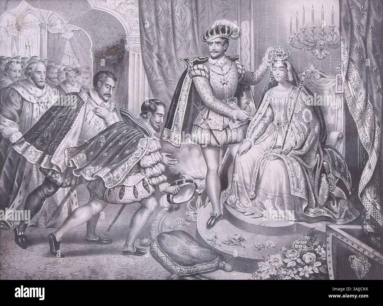 A 19th-century French lithograph depicting the posthumous coronation of ...