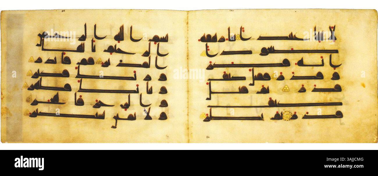 This folio pair from the 9th-century Kufic Qur'an manuscript of the ...