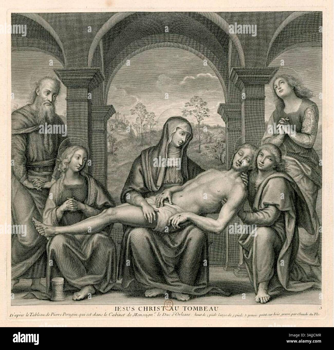 This etching, created by Claude Duflos after Perugino’s 'The Lamentation over the Dead Christ ...