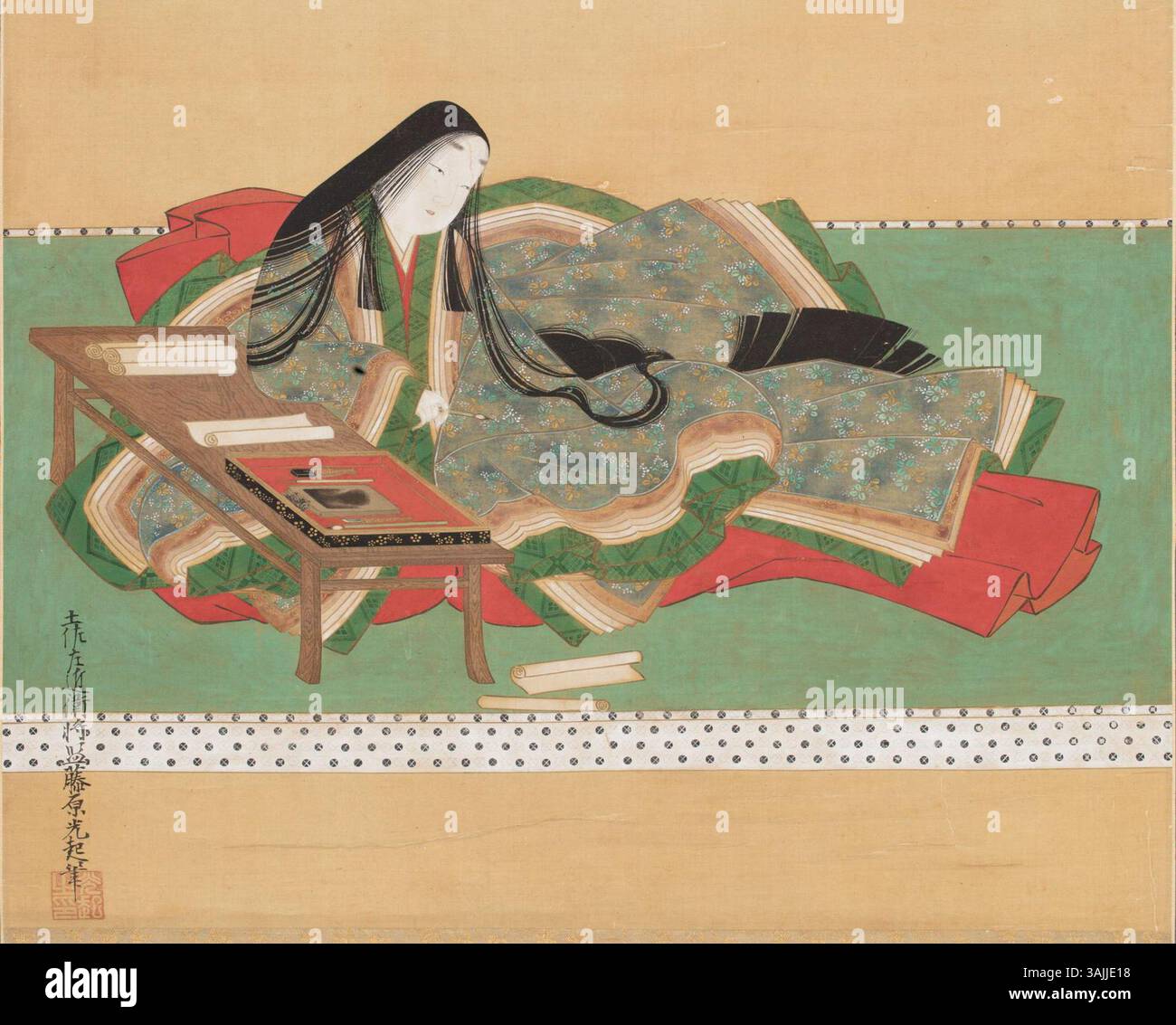 A late 17th-century painting by Tosa Mitsuoki, showing Murasaki Shikibu ...