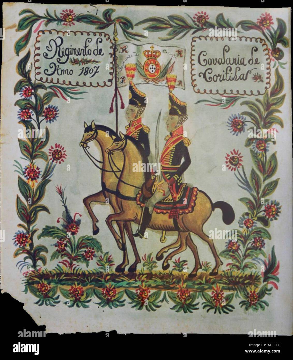Watercolor painting attributed to João Pedro, o Mulato, depicting two ...